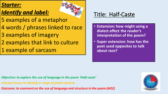 English Poetry Lesson-Half-Caste | Teaching Resources
