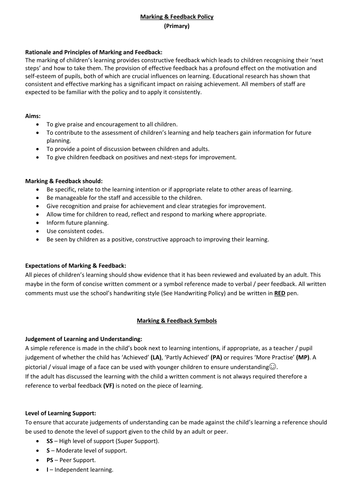 Marking & Feedback (Primary) | Teaching Resources