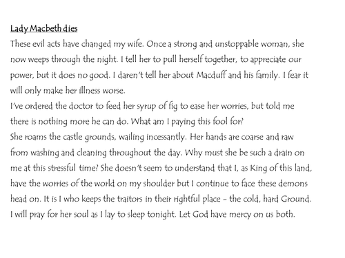 Macbeth/Lady Macbeth Diary - Shared Write | Teaching Resources