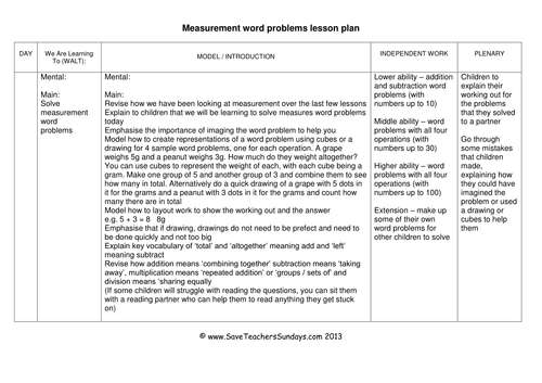Measurement Word Problems KS1 Worksheets and Lesson Plans | Teaching ...