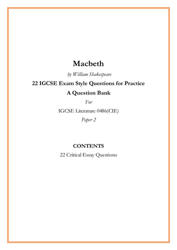Macbeth by William Shakespeare 22 IGCSE Exam Style Critical Essay ...