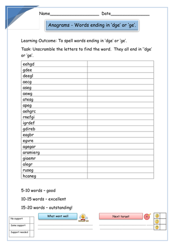 Set of 15 Differentiated Worksheets - Words Ending in dge / ge by - UK ...