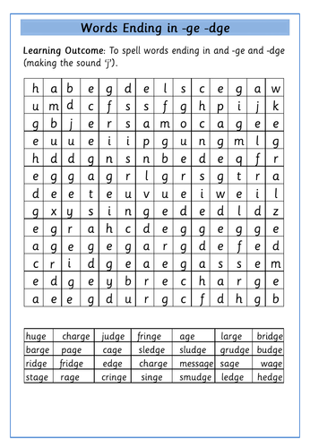 dge / ge Words: PowerPoint Lesson and Worksheets | Teaching Resources