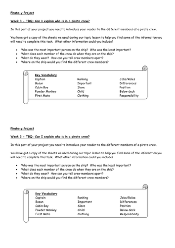 Pirates! Homework Project 5 weeks | Teaching Resources
