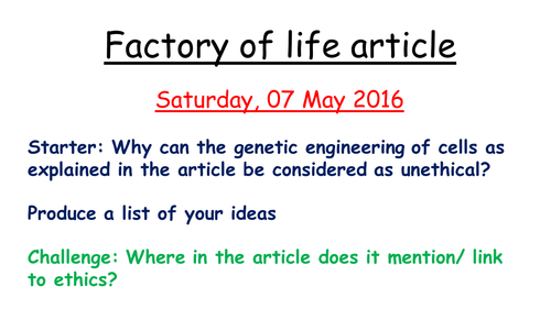 Factory of life Edexcel article prep 2016 | Teaching Resources