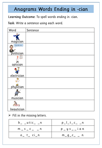 cian suffix - PowerPoint Lesson and Worksheets | Teaching Resources