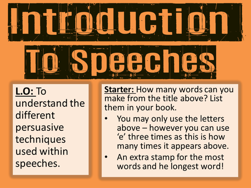 Detailed Lesson by Lesson Speeches SOW | Teaching Resources