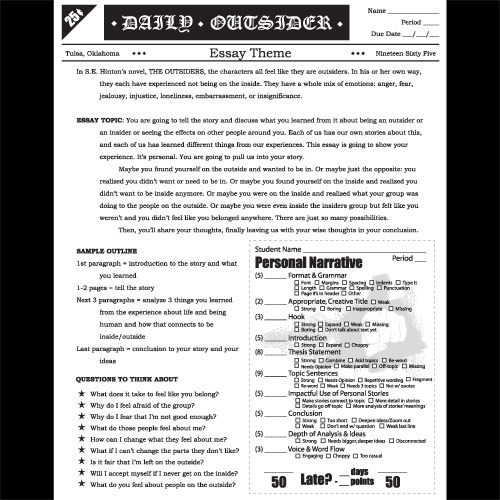 OUTSIDERS Essay Topics & Grading Rubrics | Teaching Resources