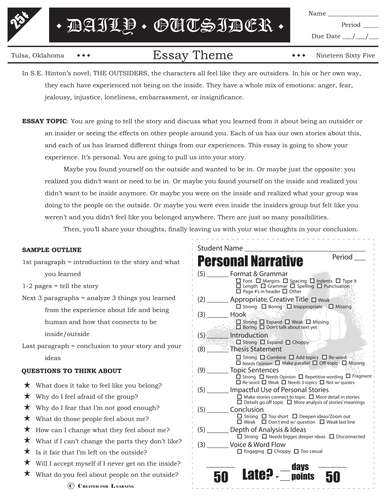 OUTSIDERS Essay Topics & Grading Rubrics | Teaching Resources