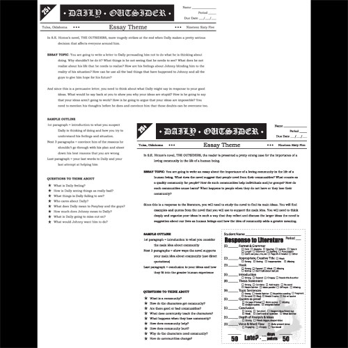 OUTSIDERS Essay Topics & Grading Rubrics | Teaching Resources