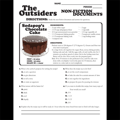 OUTSIDERS Sodapop's Cake Recipe - Non-Fiction Docs | Teaching Resources