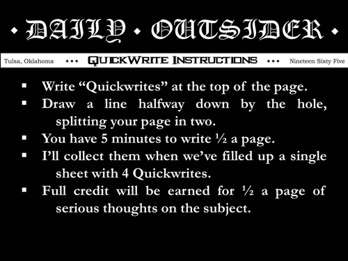 OUTSIDERS Journal - Quickwrite Writing Prompts - PowerPoint | Teaching ...