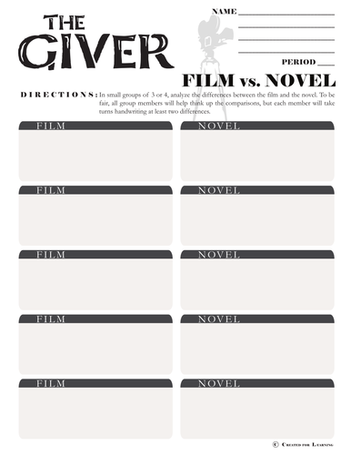 GIVER Movie vs. Novel Comparison | Teaching Resources