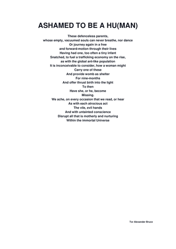UNSEEN POEM - ASHAMED TO BE HUMAN (ON SUBJECT OF CHILD TRAFFICKING ...