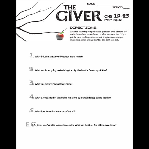 GIVER Pop Quizzes (4 printable assessments) | Teaching Resources