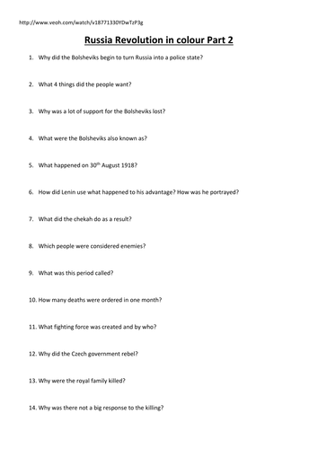 Russia Revolution - question sheet for video | Teaching Resources