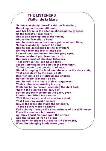 'The Listeners' Poetry Resource Bundle by - UK Teaching Resources - TES