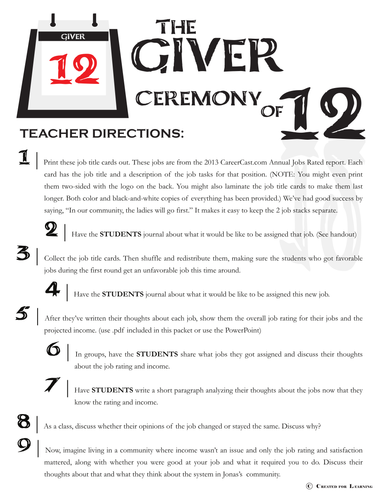 GIVER Unit Teaching Package (by Lois Lowry) | Teaching Resources