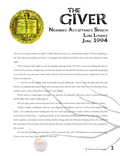 GIVER Unit Teaching Package (by Lois Lowry) | Teaching Resources