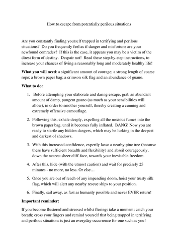 Instructions - How to escape a perilous situation! | Teaching Resources