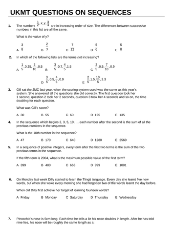 UKMT questions by topic | Teaching Resources