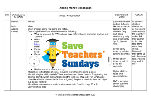 Adding Money Coins and Notes KS1 Worksheets, Lesson Plans and ...