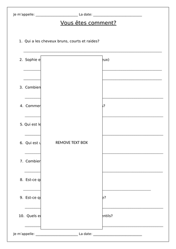 FRENCH - Vous êtes comment? - Worksheets | Teaching Resources