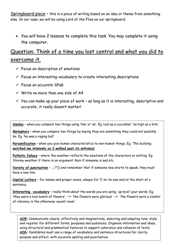 Creative Writing - Lord of the Flies | Teaching Resources