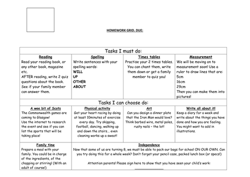 Homework grids - 3 differentiated levels | Teaching Resources