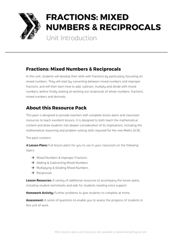 Fractions: Mixed Numbers & Reciprocals - Complete Unit of Work ...