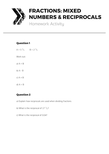 Fractions: Mixed Numbers & Reciprocals - Complete Unit of Work ...