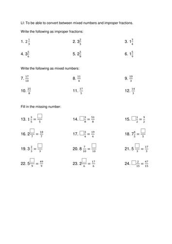 Converting Mixed and Improper Fractions | Teaching Resources