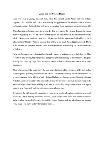 Quest story - Jason and the Golden Fleece | Teaching Resources