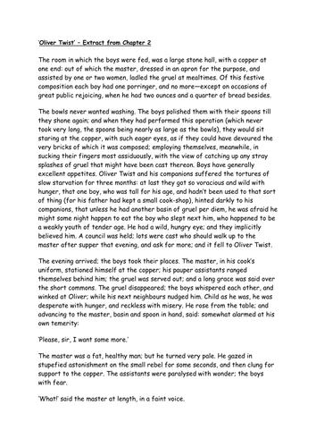 Language Analysis Oliver Twist Extract Teaching Resources 