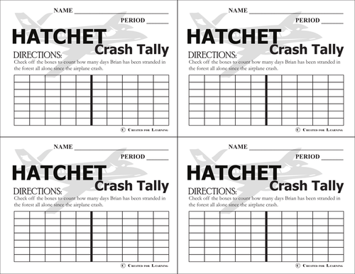 HATCHET Crash Tally (by Gary Paulsen) | Teaching Resources