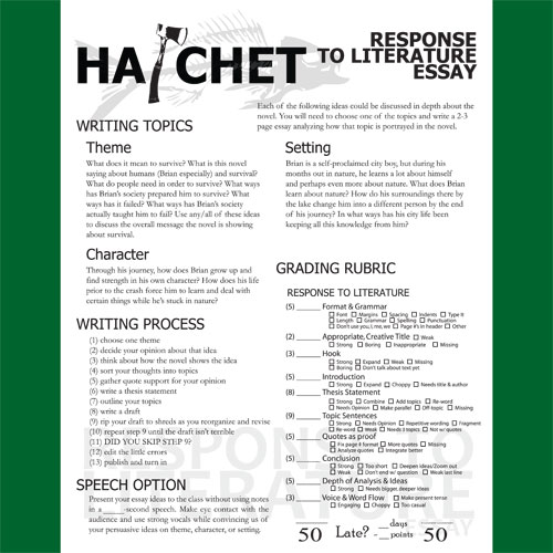 HATCHET Essay Topics & Grading Rubrics (by Gary Paulsen) | Teaching ...