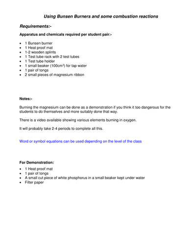 Chemistry Combustion Reactions at GCSE (pre-GCSE) level | Teaching ...