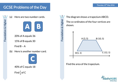 GCSE Problem Solving Questions of the Day - 12th May | Teaching Resources