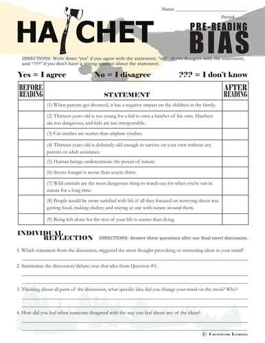 HATCHET PreReading Bias | Teaching Resources
