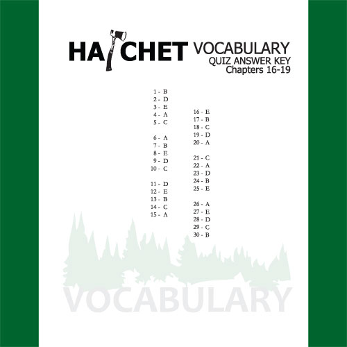 HATCHET Vocabulary List and Quiz (30 words, chs 16-19) | Teaching Resources