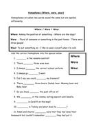 Homophones worksheet - Where, were, wear and are and our - Literacy ...