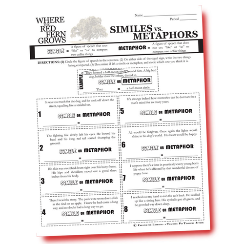 WHERE THE RED FERN GROWS Figurative Language Bundle | Teaching Resources