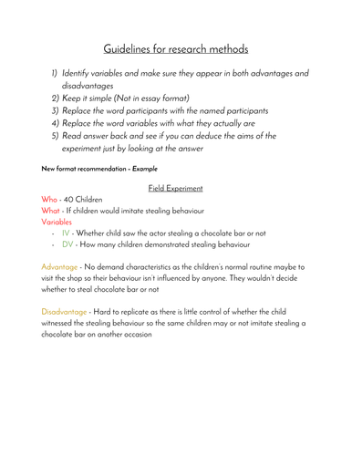 Psychology Research Methods Essay Structure AS/A Level | Teaching Resources
