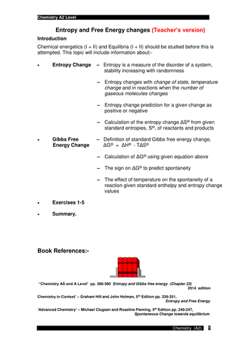 Entropy and Free Energy changes | Teaching Resources