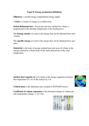 IB Physics Topic 8: Energy production | Teaching Resources