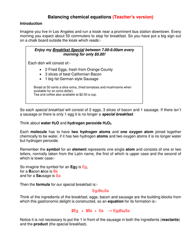 Balancing chemical equations | Teaching Resources