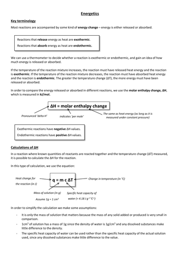 Calculating Enthalpy Changes for Reactions in Solution | Teaching Resources