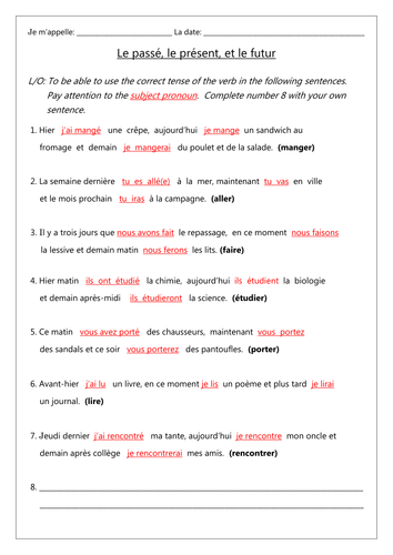 FRENCH - Le Passé, Le Présent et Le Futur Tenses - Revision ...