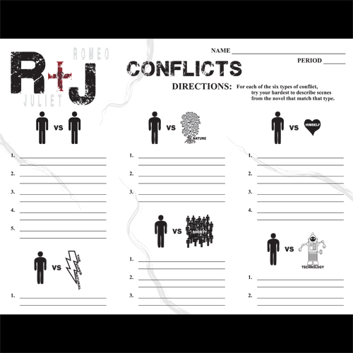 ROMEO AND JULIET Conflict Graphic Organizer - 6 Types of Conflict ...