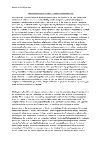 NEW AQA Eng lang & Lit - Frankenstein Essay 'A' grade exemplar ...